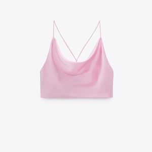 Zara | Tops | Zara Satin Effect Pink Crop Top | Poshmark